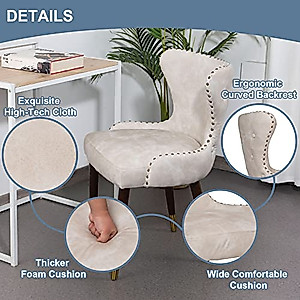 ROIYEIER Modern Dining Chairs Set of 2, Waterproof Wear Resistant Upholstered Dining Chairs with Armrest Soild Legs for Dining Room Living Room, Beige