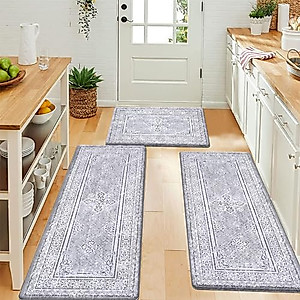 ASPMIZ 3 Pieces Kitchen Mats Cushioned Anti Fatigue, Waterproof PVC Runner Rug Kitchen Memory Foam Rugs Non Slip Kitchen Mats for Floor, Alfombras para Cocina, 18'' x 30'' + 18'' x 48'' + 18'' x 60''