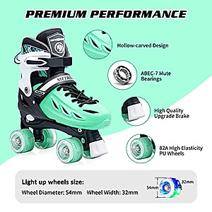 METROLLER Roller Skates for Girls and Boys Teens, Adjustable 4 Sizes for Kids Toddler Rollerskates with Light up Wheels, for Youth Women and Men