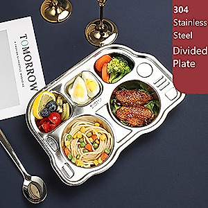 ZEAYEA 3 Pack Stainless Steel Divided Plate, 304 Stainless Divided Platter, 5 Section Car Shape Divided Dinner Tray, Kids Snack Meal Plate for Lunch, Portion Control, Camping, BPA free
