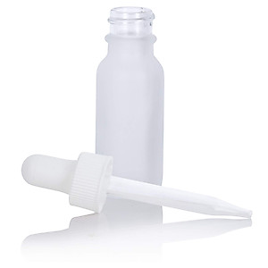 JUVITUS 0.5 oz / 15 ml Frosted Clear Glass Thick Wall Boston Round Bottle with White Dropper (24 Pack) + Funnel