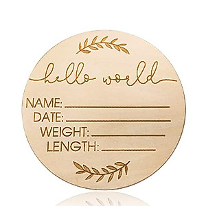 Wooden Baby Announcement Sign - Hello World Newborn Sign Baby Announcement Sign - Baby Birth Announcement Sign Hospital Sign Baby Name Announcement Sign for Photo Prop Baby Shower Nursery Gift