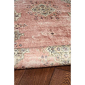 Linon The Anywhere Washable Rug Colton Pink/Ivory 5' X 7' Area Rug