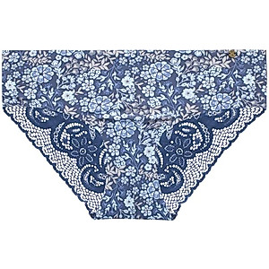 Lucky Brand Women's Underwear - Microfiber Lace Hipster Briefs (3 Pack), Size Large, Indigo/Blue/Silver Scone