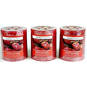 Luminessence(Tm) Apple Cinnamon Scented Pillar Candles, 3 Pillar Candles In Each Pack - - Wonderful Aroma - Long Lasting – Inexpensive - Each Soy Wax Candle Has A Wonderful Apple Cinnamon Scent