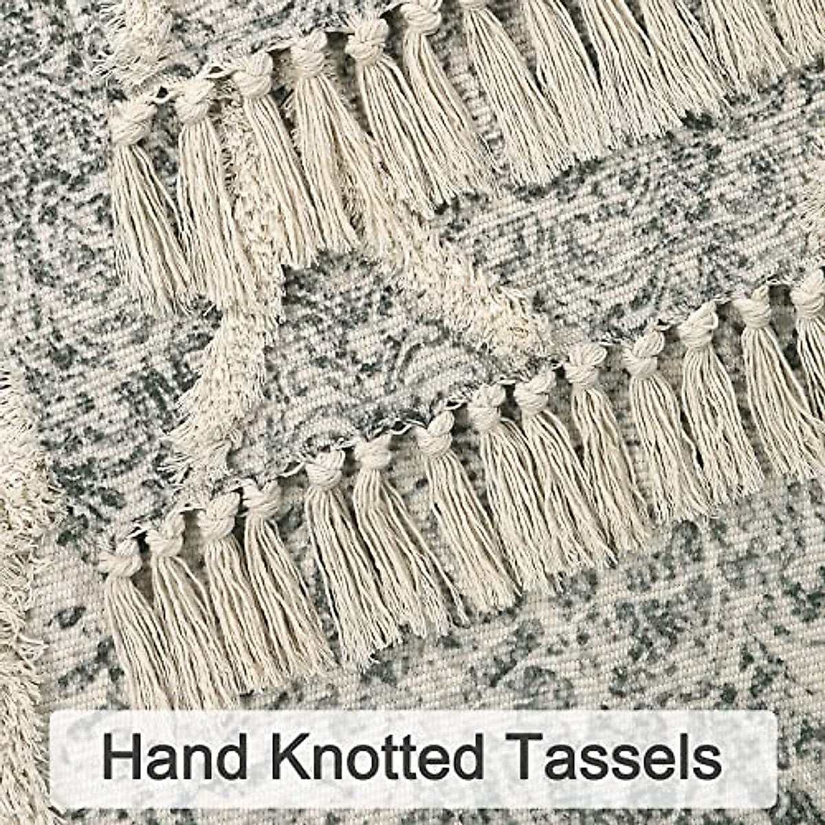 Uphome Boho Area Rug 4' x 6' Washable Vintage Printed Living Room Rug Gray Tufted Distressed Bedroom Rug with Tassels Cotton Farmhouse Floor Carpet for Dining Entryway Kids' Room