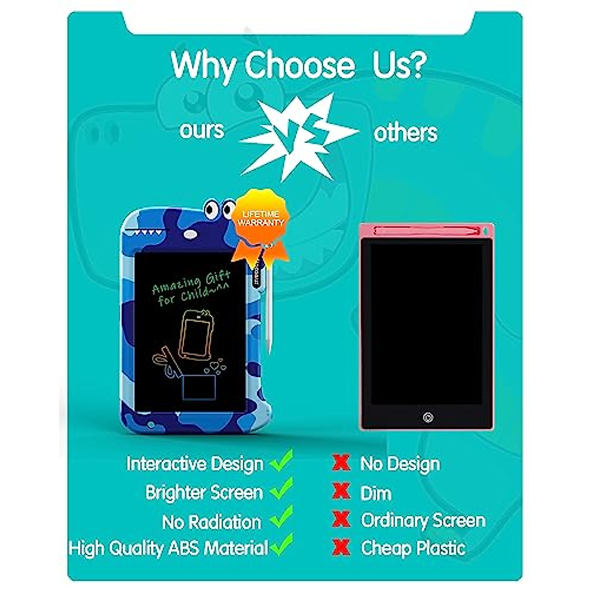 VNVDFLM 8.8 Dino LCD Writing Tablet for Kids Doodle Board Drawing Pad Birthday Gifts for 3 4 5 6 7 8 Year Old Boys and Girls (Blue Camo)
