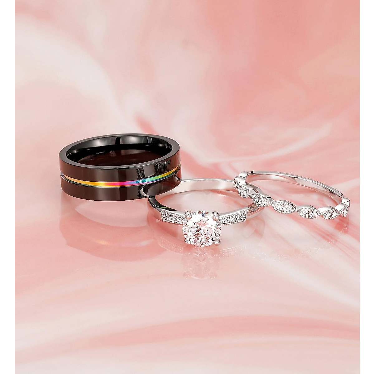 TIGRADE 5mm 7mm 9mm Rainbow Titanium Ring Colorful Thin Groove Wedding Band Couple Rings Size 3.5-14.5 (5MM, 3)