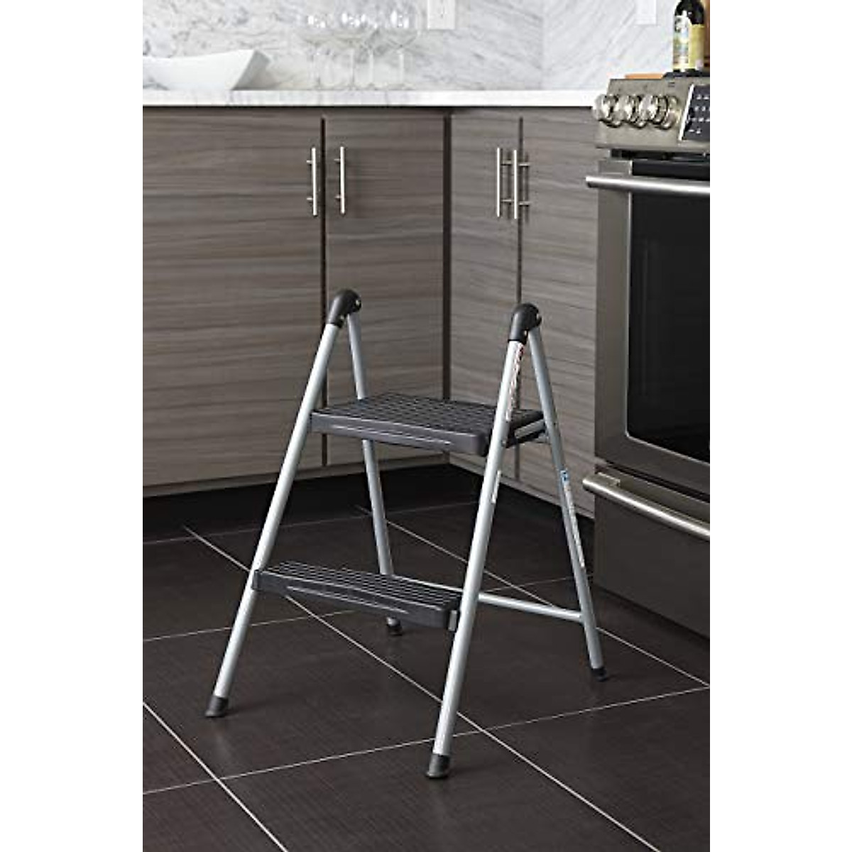 Cosco Two Step Steel, Resin Steps, Step Stool without Handle, Platinum/Black