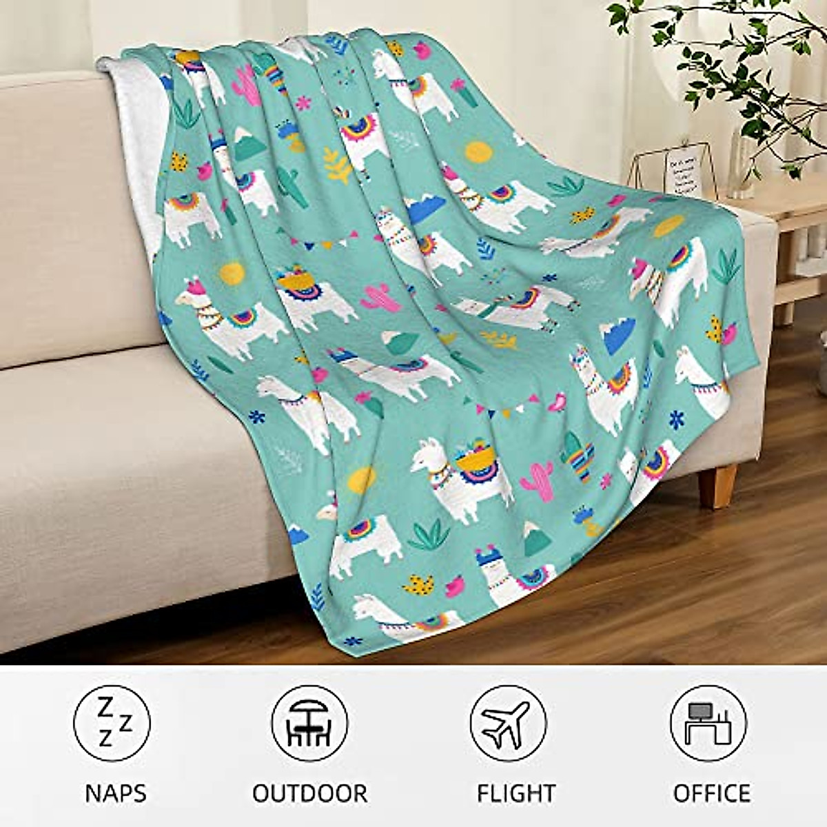 Llama Blanket, Llama Gifts for Women Girls, Soft Fleece Blanket for Baby Kid's Adults, Lightweight Warm Cozy Cute Alpaca Throw Blanket for Couch Bed Colorful Cactus Gifts - Teal Green 40"X50"