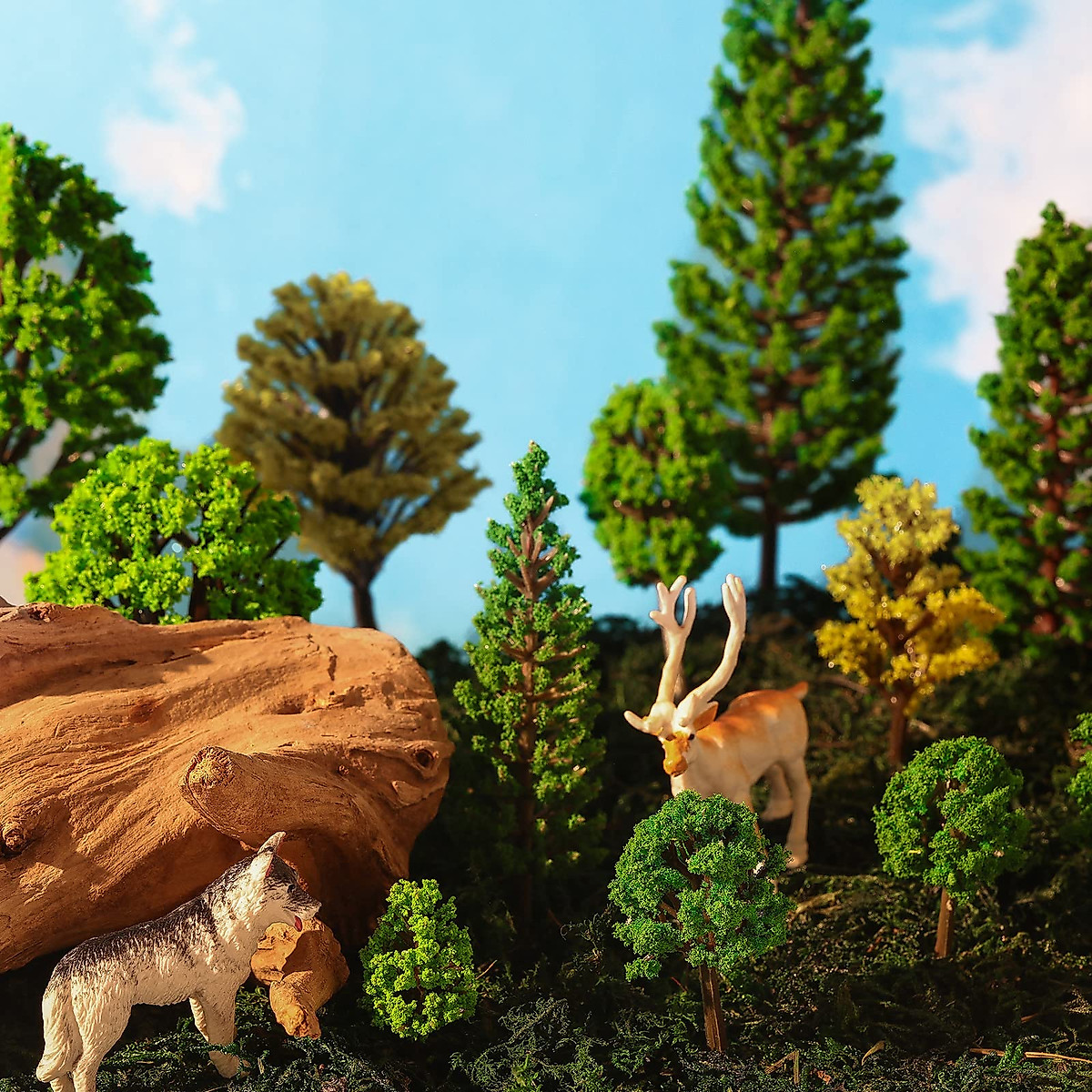 Canlierr 30 Pcs Mixed Model Trees 1.6-6.3 Inch Ho Scale Bushes with 20 x 8 Dried Moss Table Runner Diorama Supplies Miniature Plastic for Train Scenery, DIY Crafts, Building