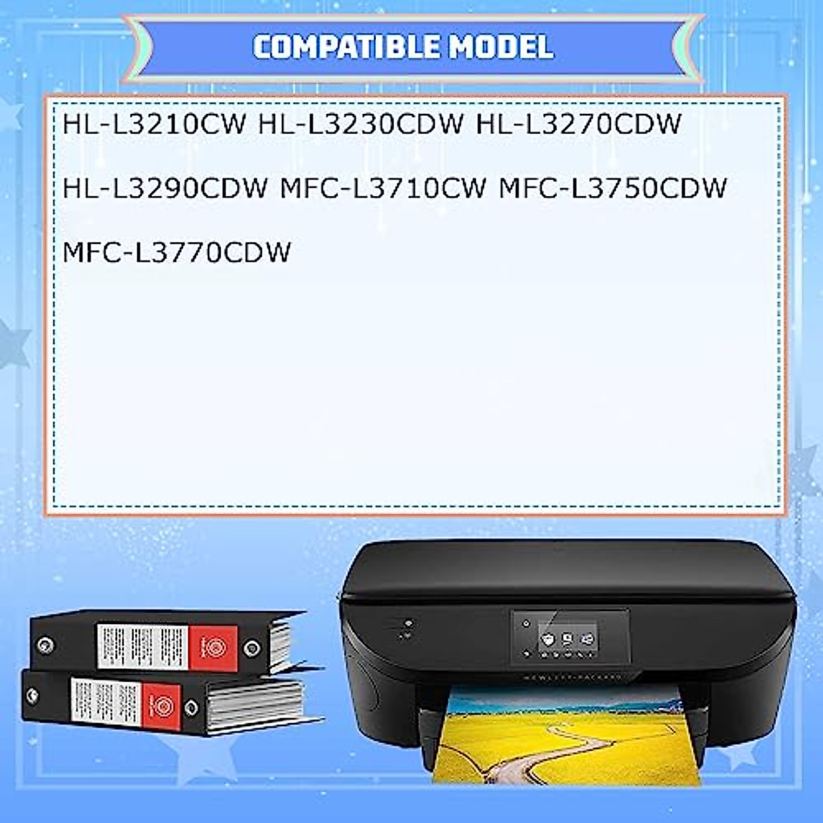 TN-223 TN223BKC/M/Y Toner Cartridge Compatible for Brother TN-227BK C M Y TN227 for HL-L3210CW L3230CDW L3270CDW L3290CDW MFC-L3710CW L3750CDW L3770CDW Printer Black*2