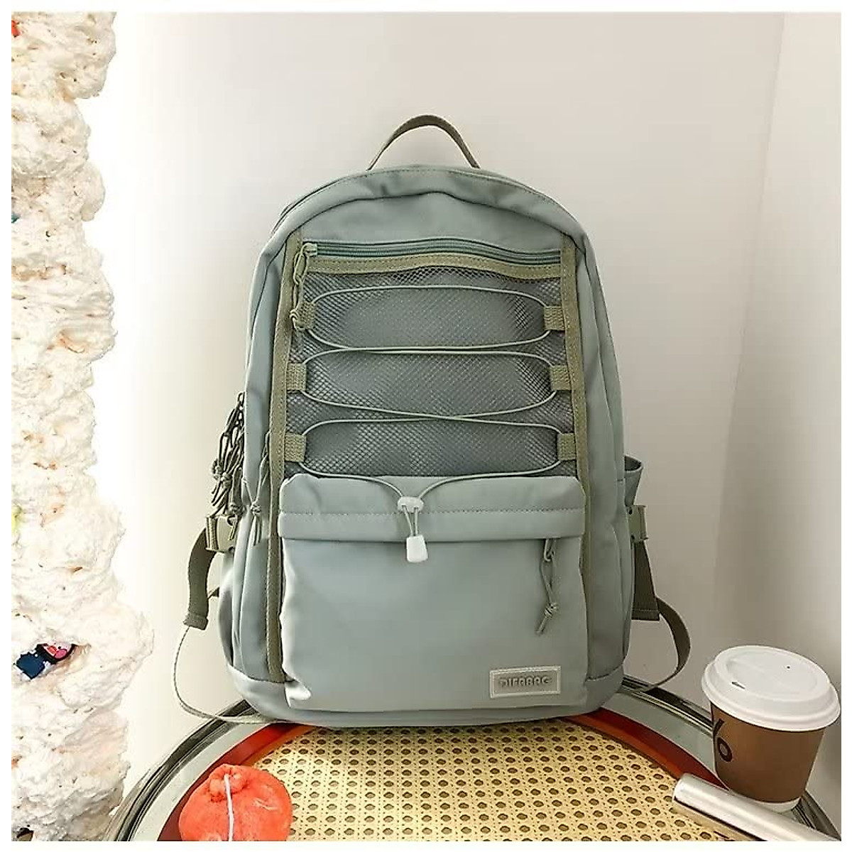 HCOOLE Kawaii Backpack with Plush Pendant School Backpack Cute Waterproof Mesh Camping Aesthetic Solid Color Backpack