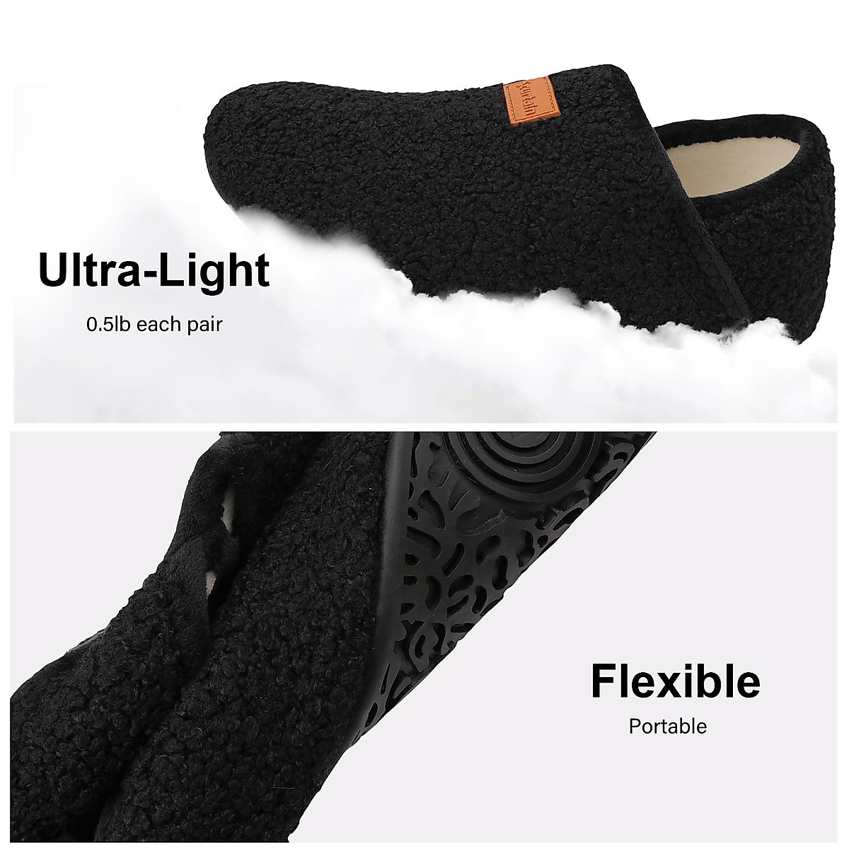 Scurtain Unisex Mens Womens Slippers Socks Artificial Woolen Slippers for Men Women with Non-Slip Rubber Sole Women House Slipper Women Travel Slippers Indoor Shoes Black 8.5-9.5 W
