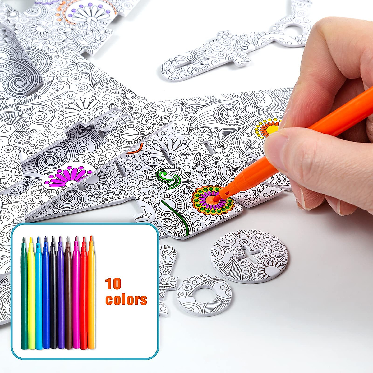 3D Coloring Puzzle Set, 4 Animals Puzzles with Pen, DIY Arts and Crafts for Girls Boys Age 6 7 8 9 10 11 12 Years Old(4 Pack)