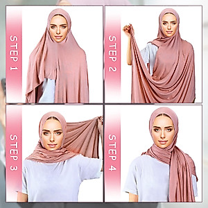 2 Pcs Instant Hijab Jersey Hijab for Women Muslim Head Scarf Lightweight Long Soft Hijab Shawl Stretch Solid Color Scarf Wrap (Black, Pink)