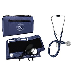 EMI EBL-430 Navy Sprague Rappaport Dual Head Stethoscope and Manual Aneroid Sphygmomanometer Blood Pressure with Large Adult Cuff (Cuff Size: 33 cm to 51 cm | 13 inch to 20 inch)