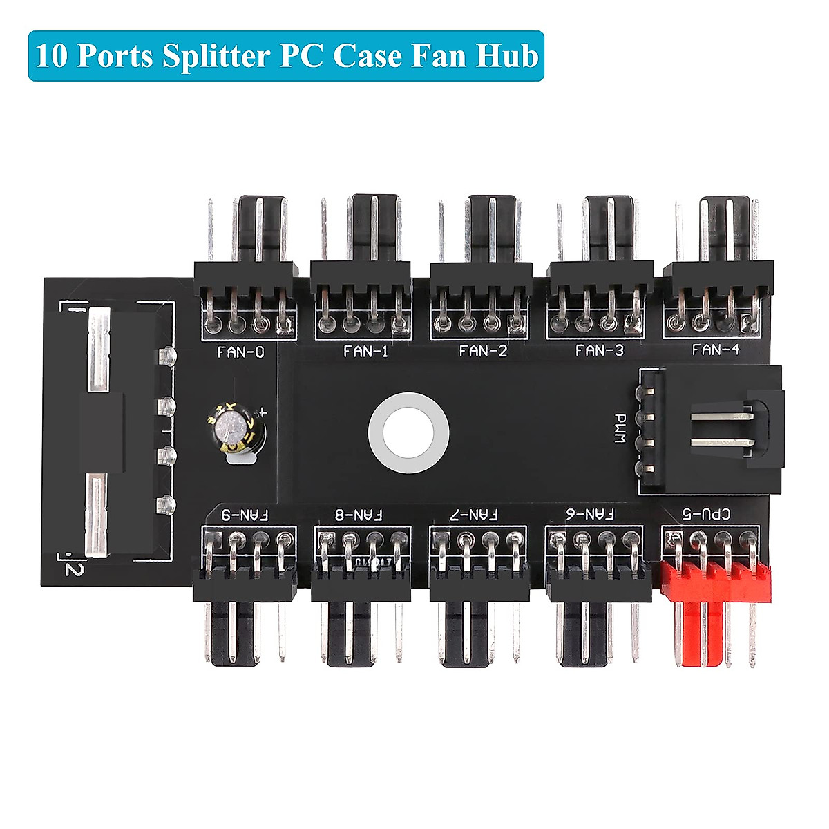 Fancasee 4-Pin PWM Fan Power Supply Cable 1 to 10 Way Splitter Hub 4 Pin Molex Powered PC Case Motherboard Fan Power Extension Cable Cord for ATX Computer Case 4-Pin and 3-Pin Cooling Fans