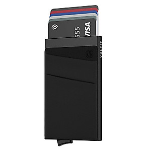 VULKIT Card Holder with Money Pocket Pop Up Wallet RFID Blocking Slim Metal Bank Card Case Holds 5 Cards and Notes(Black)