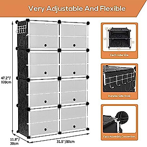 YIHATA Shoe Rack Organizer 32 Pairs Shoe Storage Cabinet 8-Tier DIY Expandable Free Standing Shoe Cabinet for Entryway Closet Bedroom Hallway with Versatile Hook (Black)