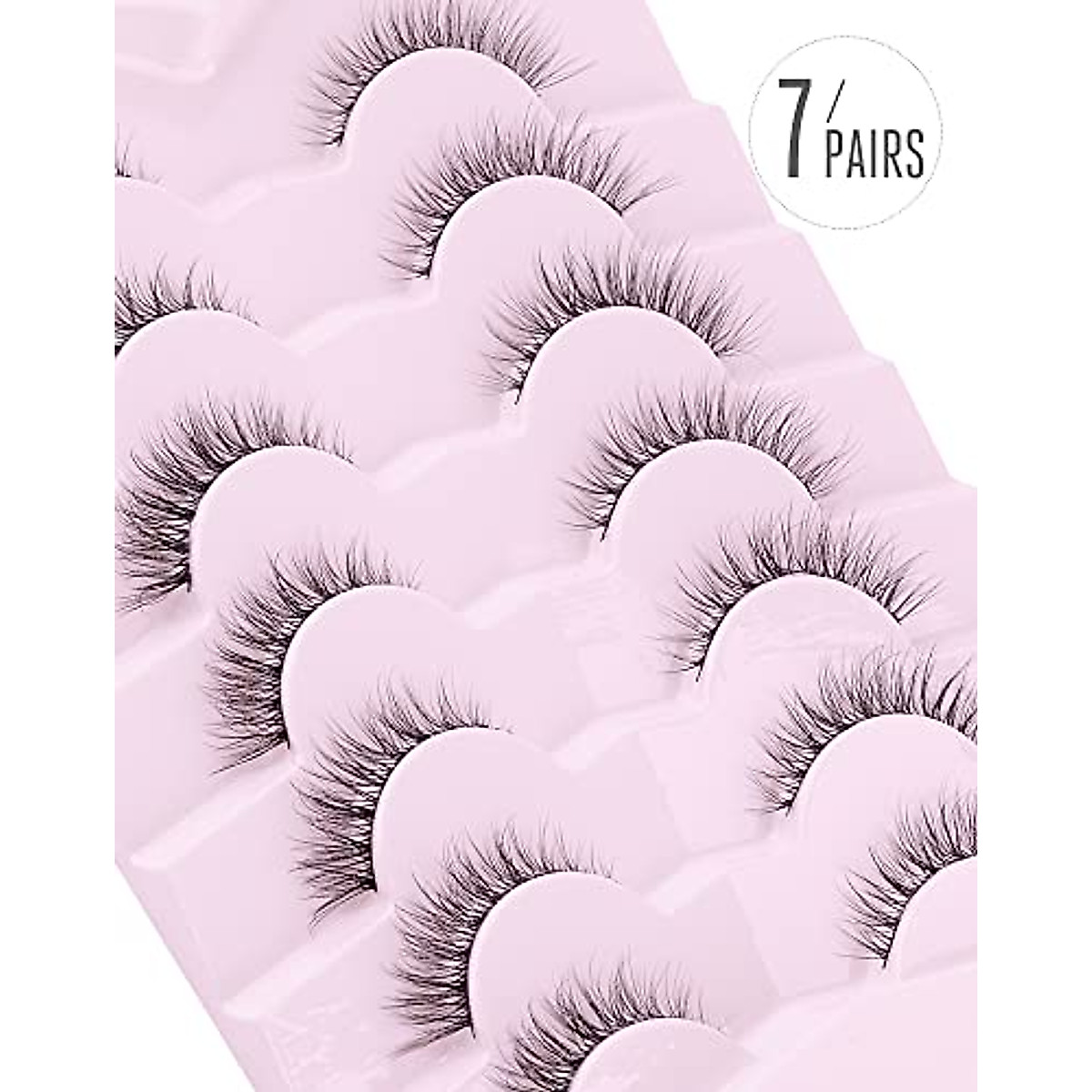 Onlyall Natural Lashes Wispy Lashes Natural Look False Eyelashes Natural Flared Eyelashes False Eye Lashes Soft Fluffy Lashes 7 Pairs D1
