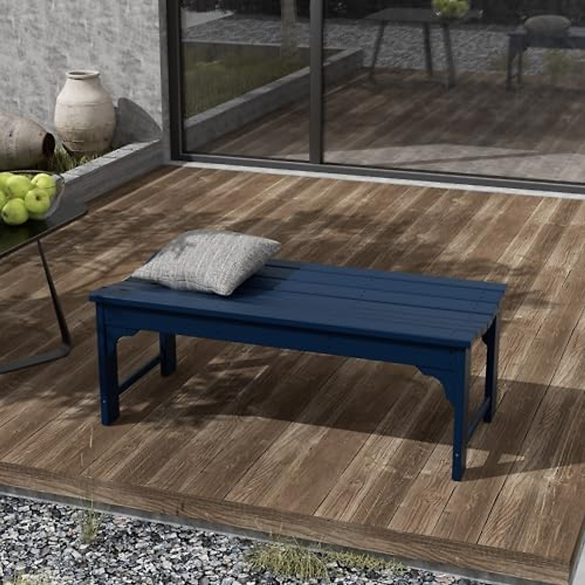 WestinTrends Malibu Outdoor Bench, All Weather Resistant Poly Lumber Backless Patio Garden Bench, Adirondack Curved Bench Seat for Comfort, Navy Blue