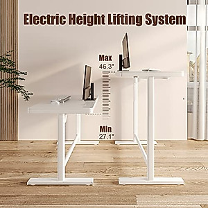 AITERMINAL Electric Standing Desk with Drawers, Height Adjustable Sit Stand Desk with Drawer, Home Office Desk Storage & USB Ports, 45 x 23 Inch White Desktop/White Frame