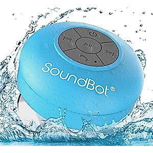 Soundbot SB510 Bluetooth Shower Speaker HD Water Resistant Bathroom Speakers, Handsfree Portable Speakerphone with Built-in Mic, 6hrs of Playtime, Control Buttons and Dedicated Suction Cup (Blue)