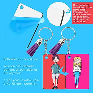 HTVRONT Sublimation Keychain Blanks Bulk - 120Pcs Sublimation Blanks Keychain with Blue Protective Film - MDF Rectangle Keychain with Tassels - Heat Transfer Keychain Blanks Double Sided