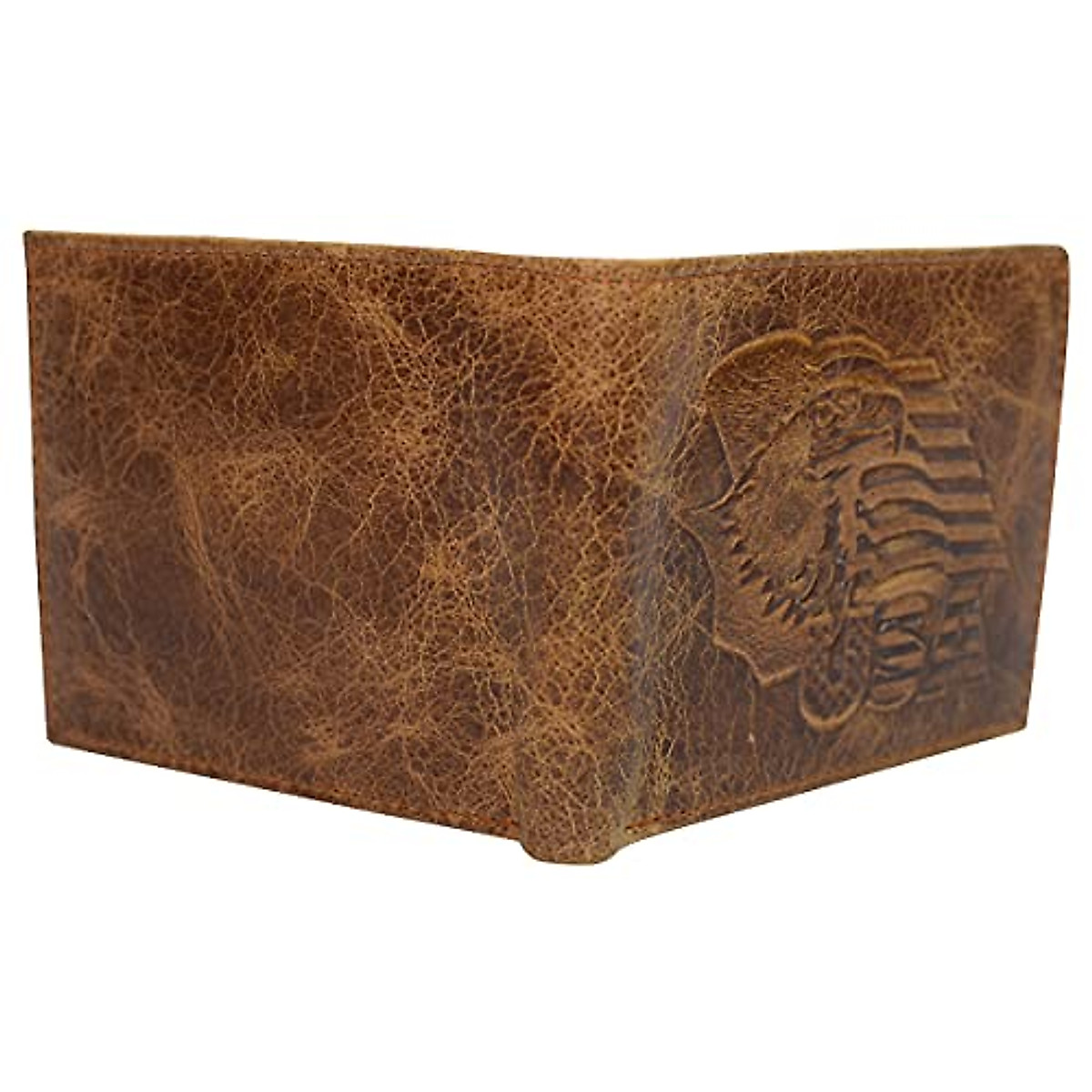 MARSHAL RFID Blocking Genuine Leather Men's Bifold Eagle USA Flag Wallet Gift (Brown)