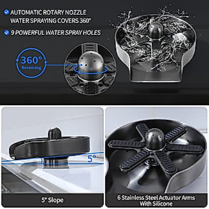 Glass Rinser for Kitchen Sink, WingHo 360° Rotating Stainless Steel Cup Cleaner Cup Washer Sink Accessories, Gray