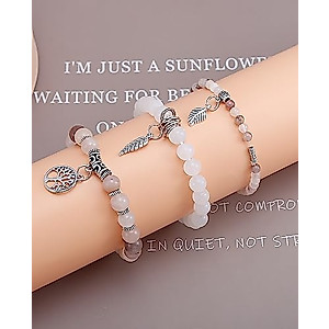 COLOYAN Tree of Life Bracelets for Women - Reiki Healing Stone Bracelets Semi-Precious Gemstone Beaded Bracelets Beach Charm Stretch Bracelet Set Ocean Jewelry