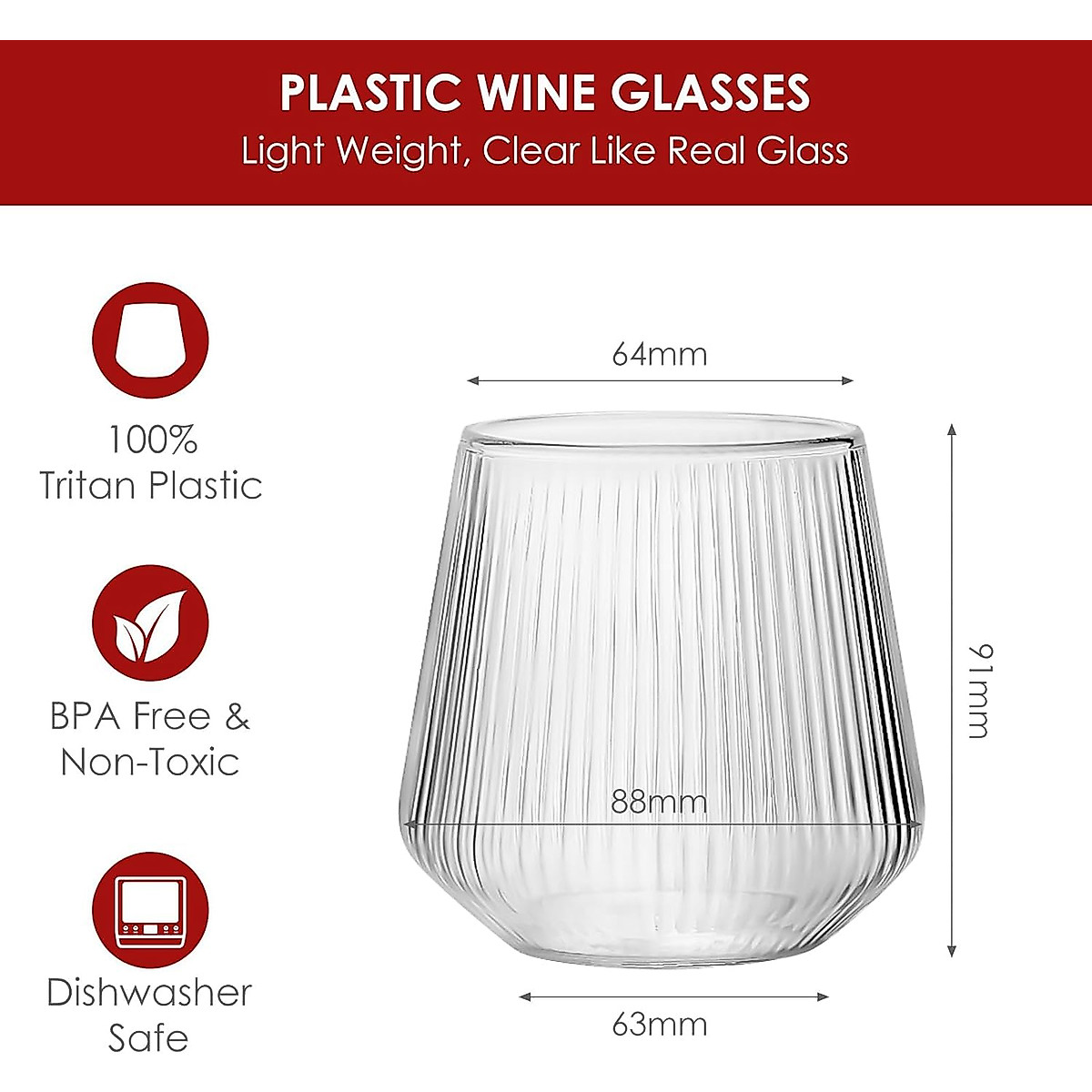 OMYOPY 20 Pack Stemless Ribbed Wine Glasses for Parties, 14oz Origami Style Ridged Drinking Glasses Tumbler, Drinking Party Cups Disposable & Reusable for Cocktails, Whiskey, Wedding