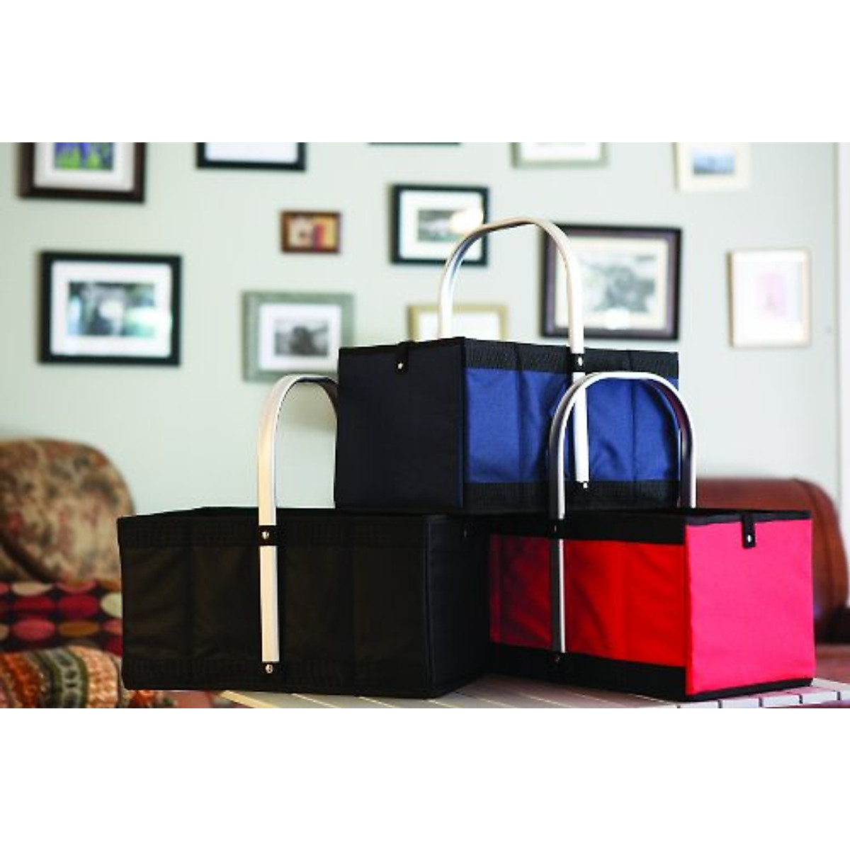 ONIVA - a Picnic Time brand Urban Basket Collapsible Tote, Utility Tote Bag, Folding Reusable Grocery Bag with Handle, (Black)