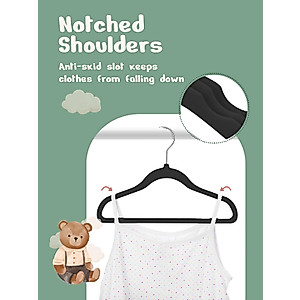 HOUSE DAY Velvet Baby Hangers 50 Pack, Premium Children's Hangers for Baby, Infant & Toddler Clothes, Durable Non Slip Baby Felt Hangers Black, 11 Inch Baby Hangers for Closet, Ideal for Everyday Use