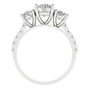 Clara Pucci 2 ct Round Cut Solitaire three stone Moissanite Designer Anniversary Bridal Engagement Ring 14k White Gold