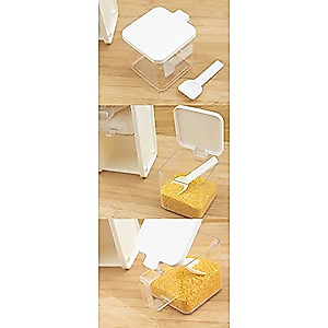 Hedume 2 Pack 3 Grids Clear Seasoning Box with Handle and Spoon, Seasoning Storage Container Rack Combo Set with Removable Cruet Jars for Spice Salt Sugar