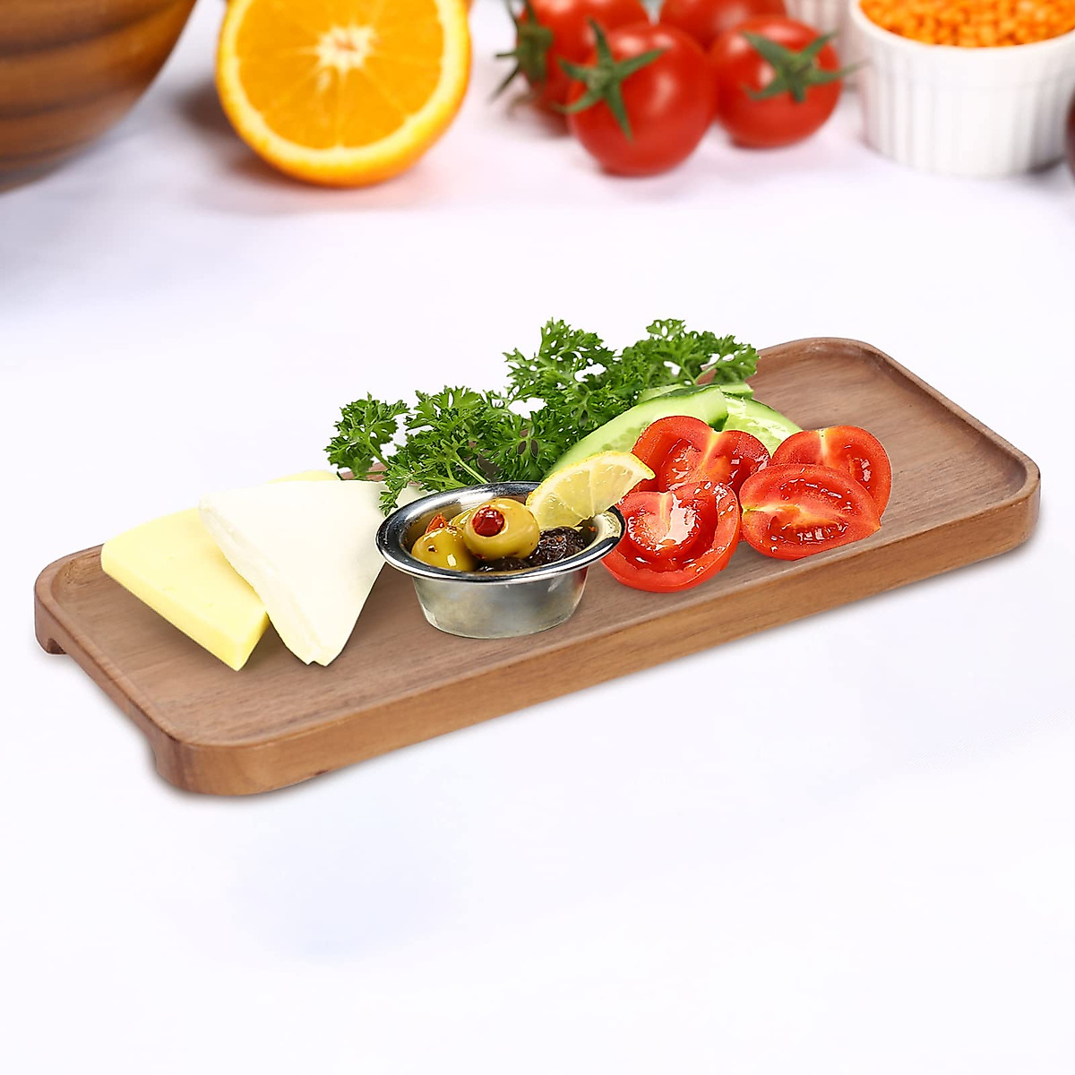 ASLASL Wood Serving Platter 14inx5.5in Natural Acacia Wood Tray,Tea/drinkdinner Tray,Snack Tray,for Home Kitchen Decor,Food,Fruit,Charcuterie,Appetizer Serving Tray,Cheese Board(3PCS/13.78in)