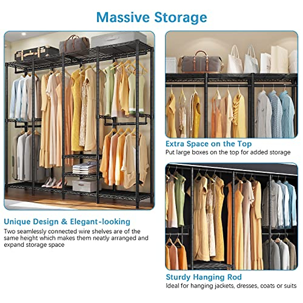 VIPEK V40C Covered Garment Rack Heavy Duty Clothes Rack with Cover, Custom Freestanding Closet Portable Wardrobe Closet for Bedroom, Black Metal Clothing Rack with Balck Oxford Fabric Cover