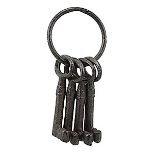Ebros Gift Realistic Vintage Antique Design Cast Iron Jailer Keys Set of 4 On Ring Wall Accent Old World Halloween Costume Prop Pirate Skeleton Ship Jail Key Pack