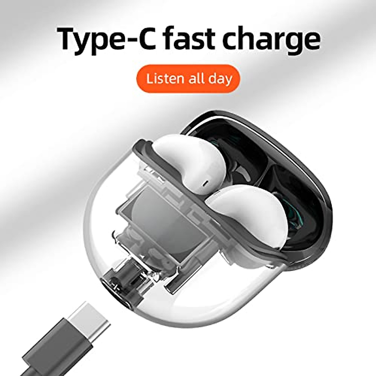 Betreasure Active Noise Cancelling Wireless Earbuds, in-Ear Headphones, IPX5 Waterproof Bluetooth 5.0 Stereo Earphones, with Charging Box Sports Headset for Smart Phones (White)