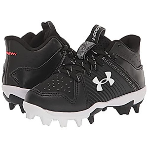 Under Armour Baby Boys Leadoff Mid Junior Rubber Molded Cleat Baseball Shoe, (001) Black/Black/White, 11 Little Kid US