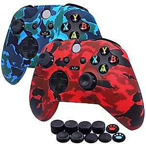 [2 Pack] Jusy Compatible with Xbox Series X/S Controller Soft Silicone Cover Skin, Sweat-Proof Dust-Proof Anti-Slip Case Cover Protective Accessories Set, with 10 Thumb Grips (Red+Blue)