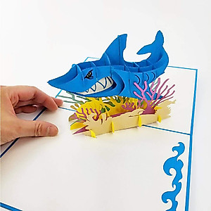 POP CARD EXPRESS White Shark Pop Up Card, 3D Popup Greeting Card - Ocean Birthday Pop Up Card, Congratulations, Thank you, Get Well for Friend, for son, for husband, for children