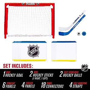 Franklin Sports Mini Hockey Rink Set - Half Rink Knee Hockey Goal, Mini Sticks, and Ball Set - Indoor Mini Hockey Rink - Official NHL Licensed White