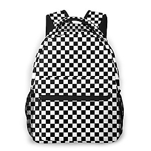 GregTins Black White Race Checkered Backpack Laptop Backpack Hiking Daypack Shoulder Bag,School Bookbag Nurse Casual Work Bags Fits 15.6 Inch, One Size