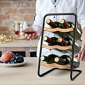 AQAREA Wine Racks Countertop（Iron&Wood） Rustic 3-Tier 6-Wine Bottles Holder Countertop Small Wine Bottle Storage Rack Stand