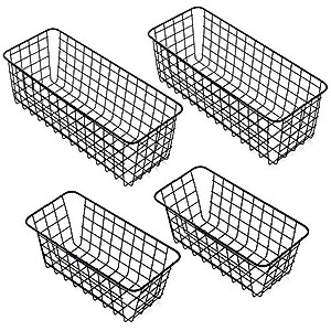 XINFULL 4 Pack Wire Storage Baskets Household Metal Wall-Mounted Containers Organizer Bins for Kitchen Bathroom Freezer Pantry Closet Laundry Room Cabinets Garage Shelf, 2 Large 2 Medium