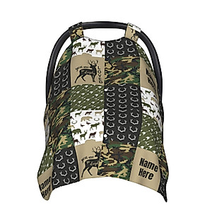 Personalized Baby Name Car Seat Covers for Babies, Custom Carseat Canopy, Peekaboo Opening Minky Dot Nursing Breastfeeding Cover Infant Canopies for Baby Boys Girls Newborn (Woodland Moose and Bear)