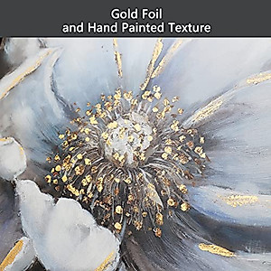 Wallpaint - Black and White Flower Wall Art with Texture and Gold Foil, Elegant Blooming Floral Picture Canvas Wall Decor for Living Room Bedroom - 30"x30"